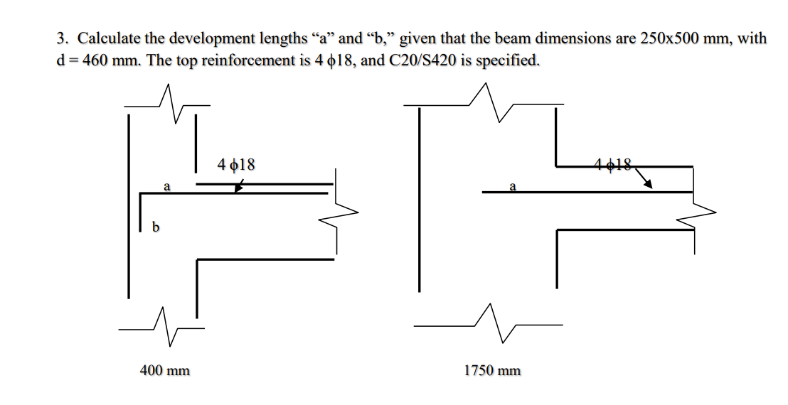 Solved 3. Calculate the development lengths "a" and "b," | Chegg.com