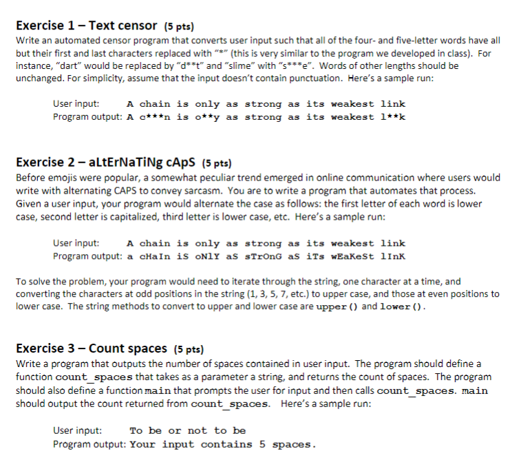 Solved Exercise 1 - Text censor (5 pts) Write an automated | Chegg.com