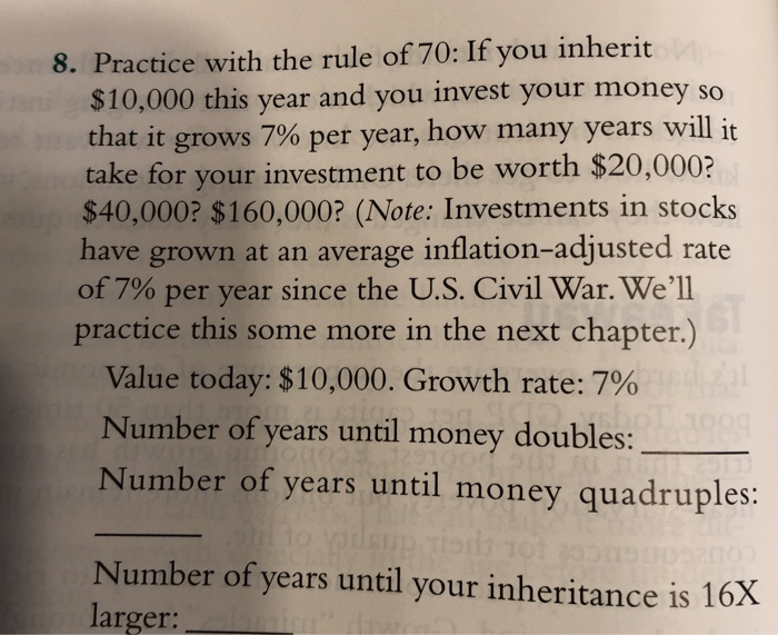 Solved 9. More practice with the rule of 70: Suppose that, | Chegg.com
