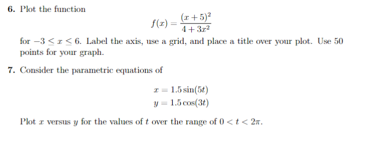 Solved 6. Plot the function f(x)=4+3x2(x+5)2 for −3≤x≤6. | Chegg.com