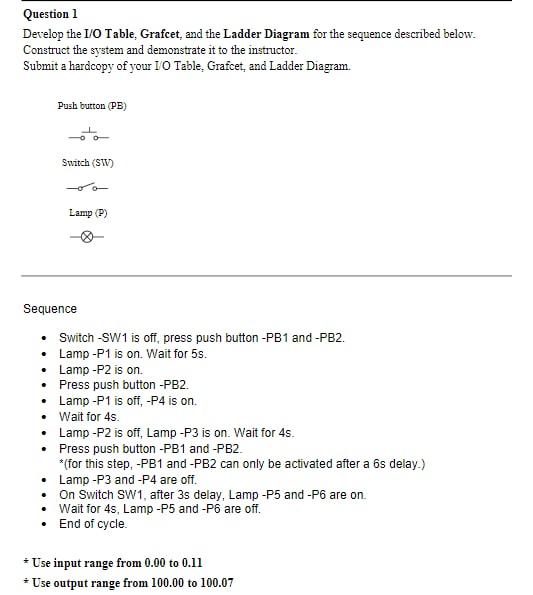 Question 1 Develop the I/O Table, Grafcet, and the | Chegg.com