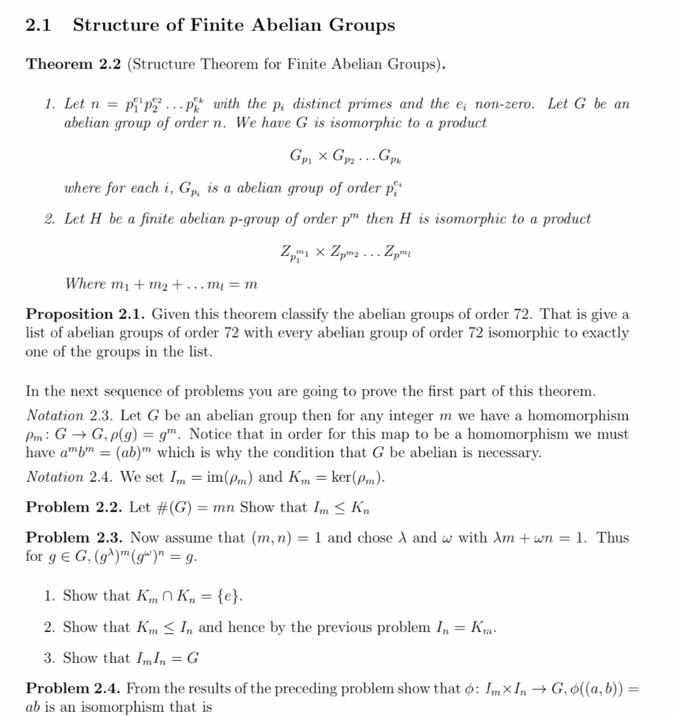 Solved 2 1 Structure Of Finite Abelian Groups Theorem 2 2 Chegg