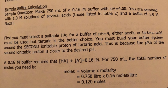 Solved Using the sample buffer calculation below, determine | Chegg.com
