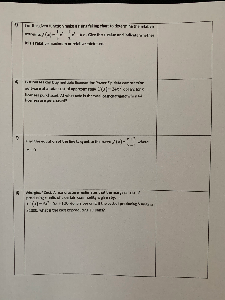 Solved 5) For the given function make a rising falling chart | Chegg.com