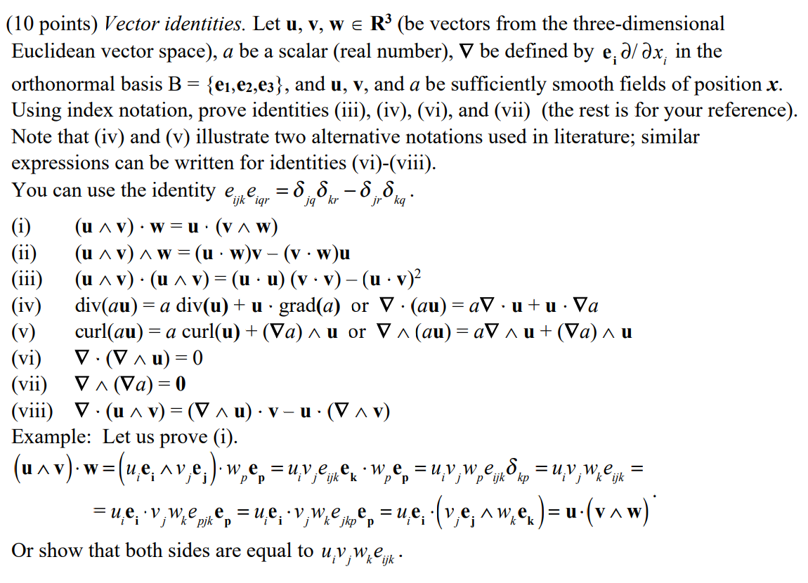 Solved (10 points) Vector identities. Let u,v,w∈R3 (be | Chegg.com