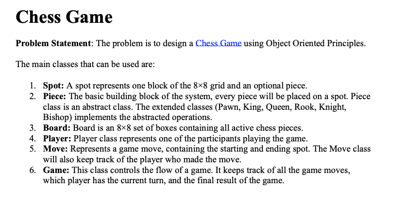 Chess Game Problem Statement: The problem is to | Chegg.com