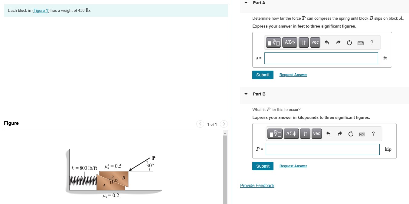 Solved Each block in (Figure 1) ﻿has a weight of 430 ﻿lb | Chegg.com