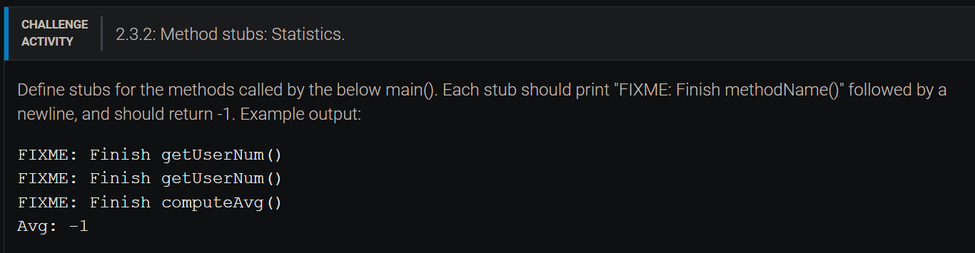Solved 2.3.2: Method stubs: Statistics.Define stubs for the | Chegg.com