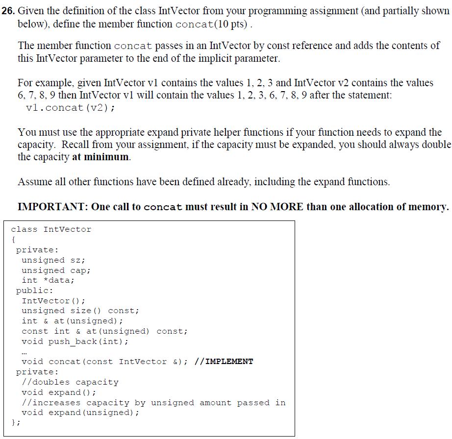 Solved 26. Given the definition of the class IntVector from | Chegg.com