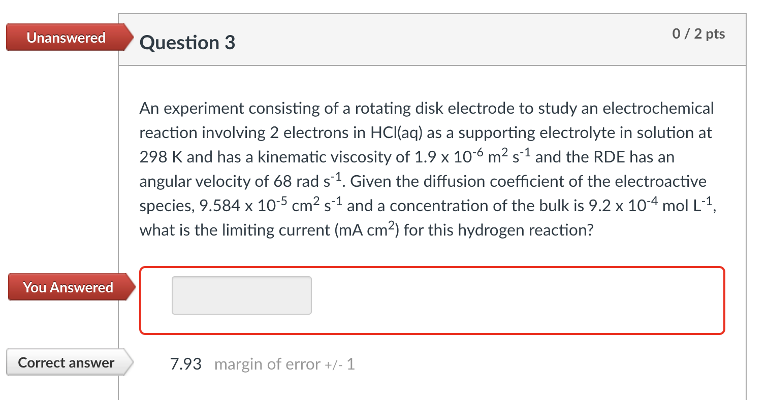Solved An experiment consisting of a rotating disk electrode | Chegg.com
