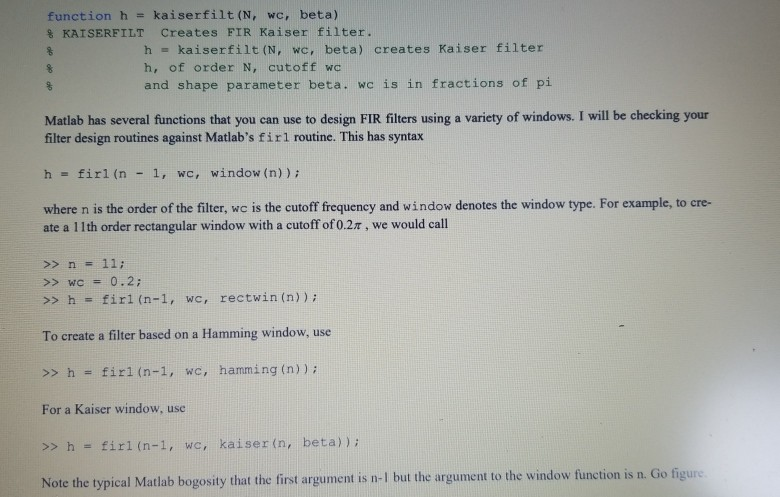 Kaiser window. See my notes for the details of the | Chegg.com