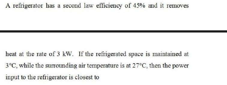 Solved A refigerator has a second law efficiency of 45% ﻿and | Chegg.com