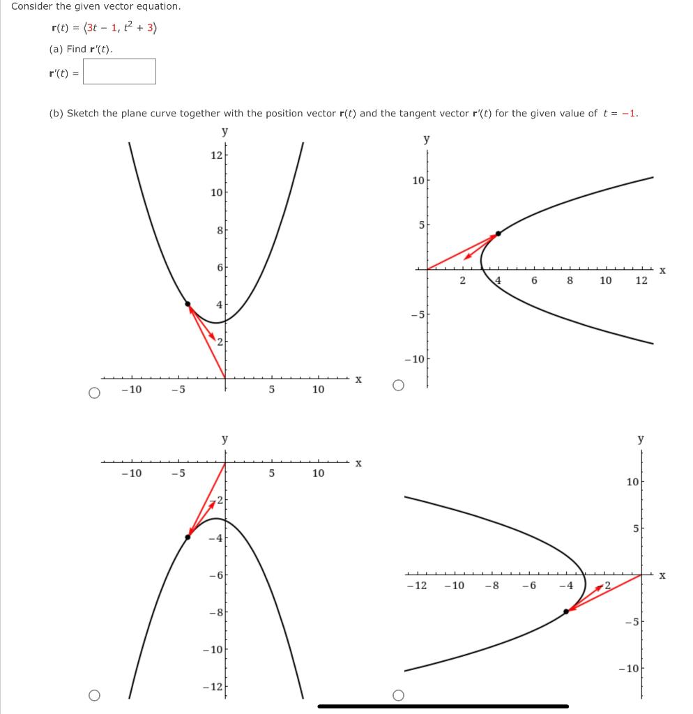 Solved Consider the given vector equation. r(t)= 3t−1,t2+3 | Chegg.com