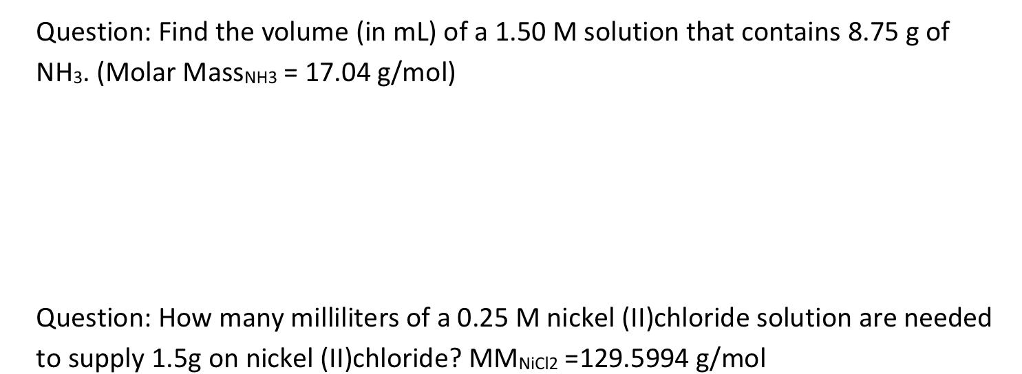 Solved Question: Find the volume (in mL ) of a 1.50M | Chegg.com