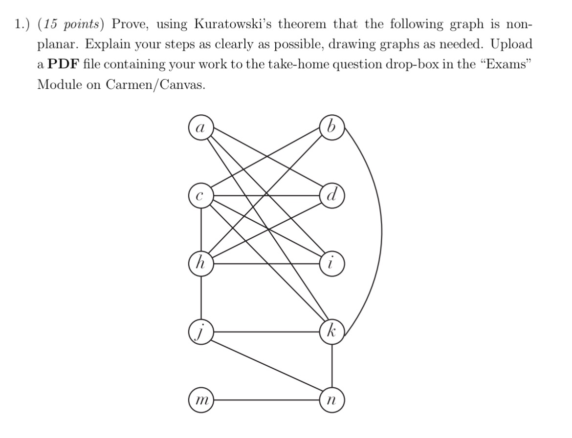Solved 1.) (15 ﻿points) ﻿Prove, using Kuratowski's theorem | Chegg.com