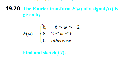 Solved 19.20 The Fourier transform F(ω) of a signal,f(t) is | Chegg.com