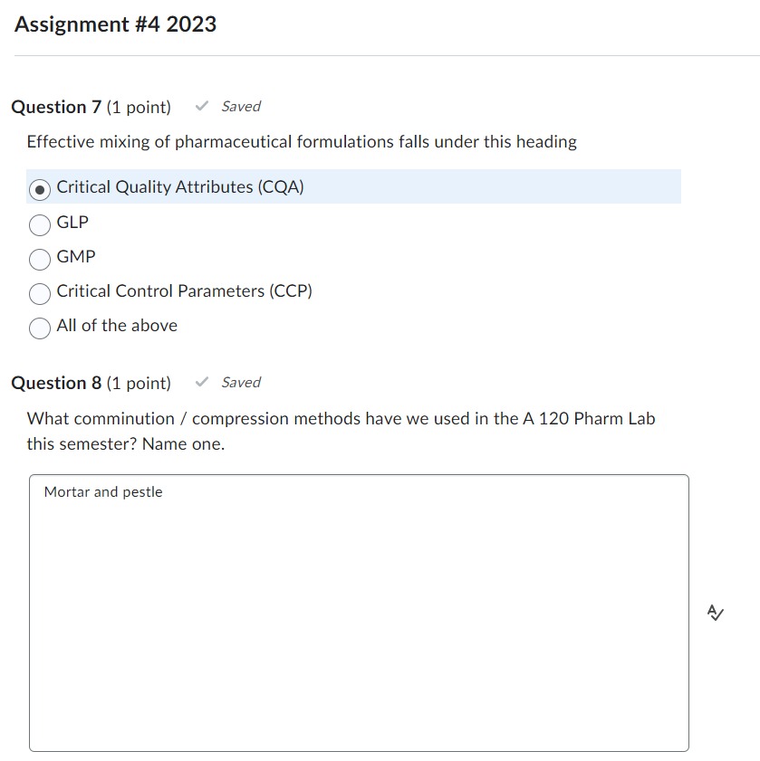 Solved Assignment #4 2023Question 7 (1 ﻿point) | Chegg.com