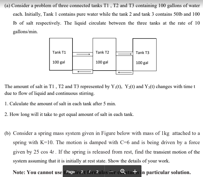 Solved (a) Consider a problem of three connected tanks T1, | Chegg.com