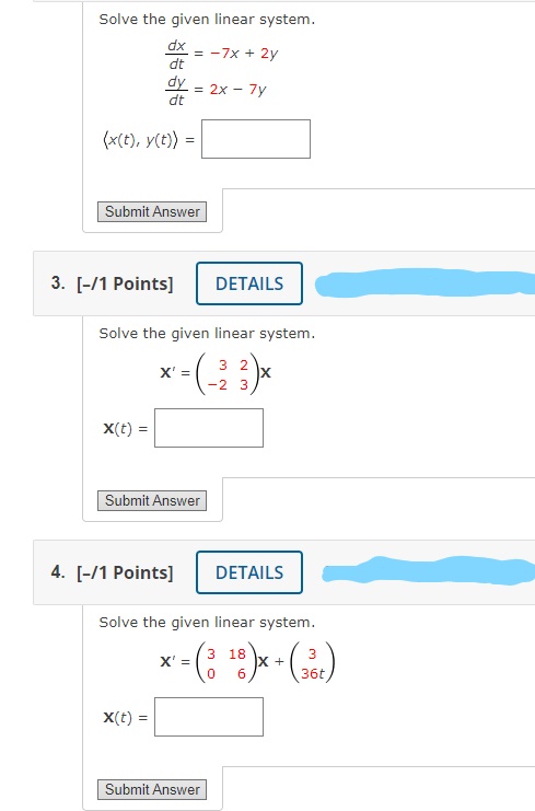 Solved Solve the given linear system. | Chegg.com