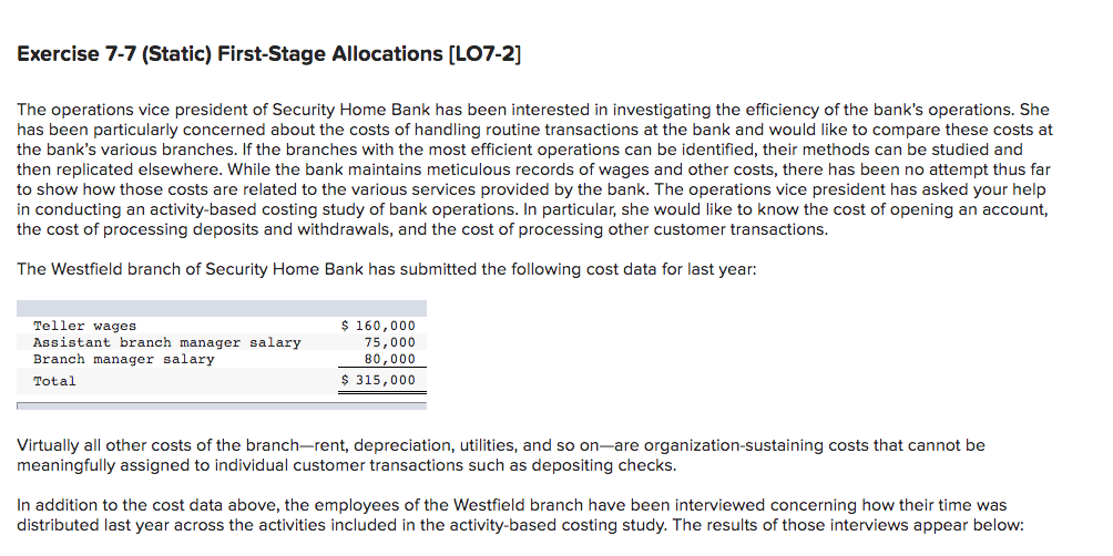 Solved Exercise 7-7 (Static) First-Stage Allocations (LO7-2] | Chegg.com