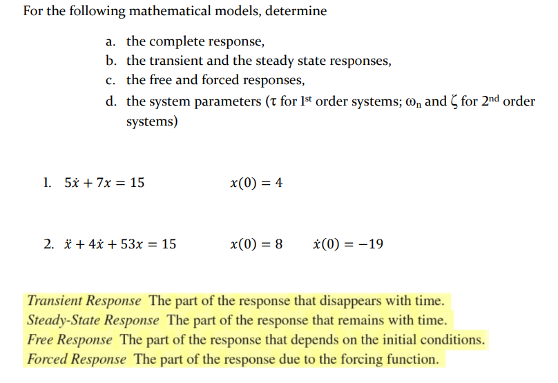Solved For the following mathematical models, determine a. | Chegg.com