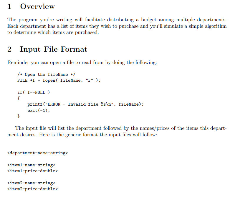 Solved 1 Overview The program you're writing will facilitate | Chegg.com