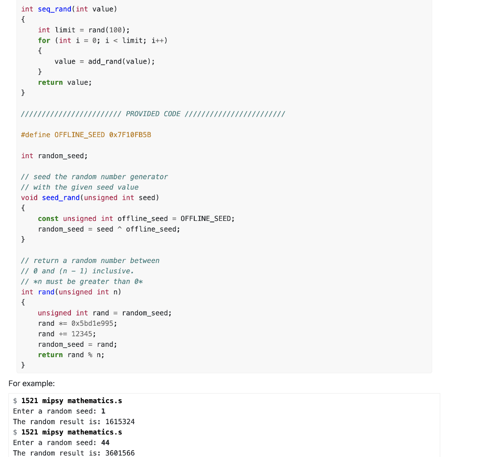 Solved EXERCISE - INDIVIDUAL: MIPS Random Mathematics n the | Chegg.com