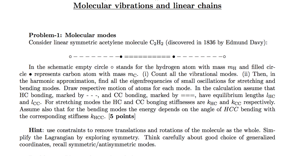 Molecular vibrations and linear chains Problem-1: | Chegg.com