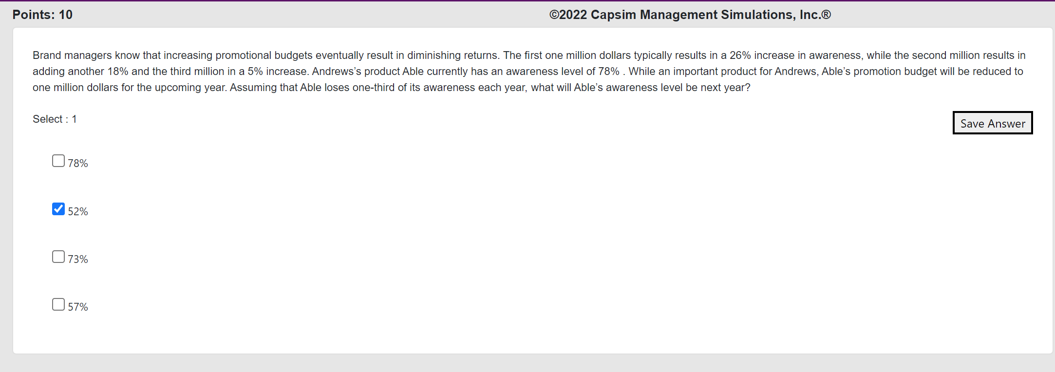 Solved Points: 10 ©2022 Capsim Management Simulations, Inc.® | Chegg.com