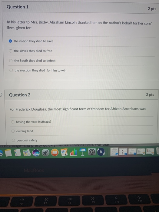 Solved Question 1 2 pts In his letter to Mrs. Bixby, Abraham | Chegg.com
