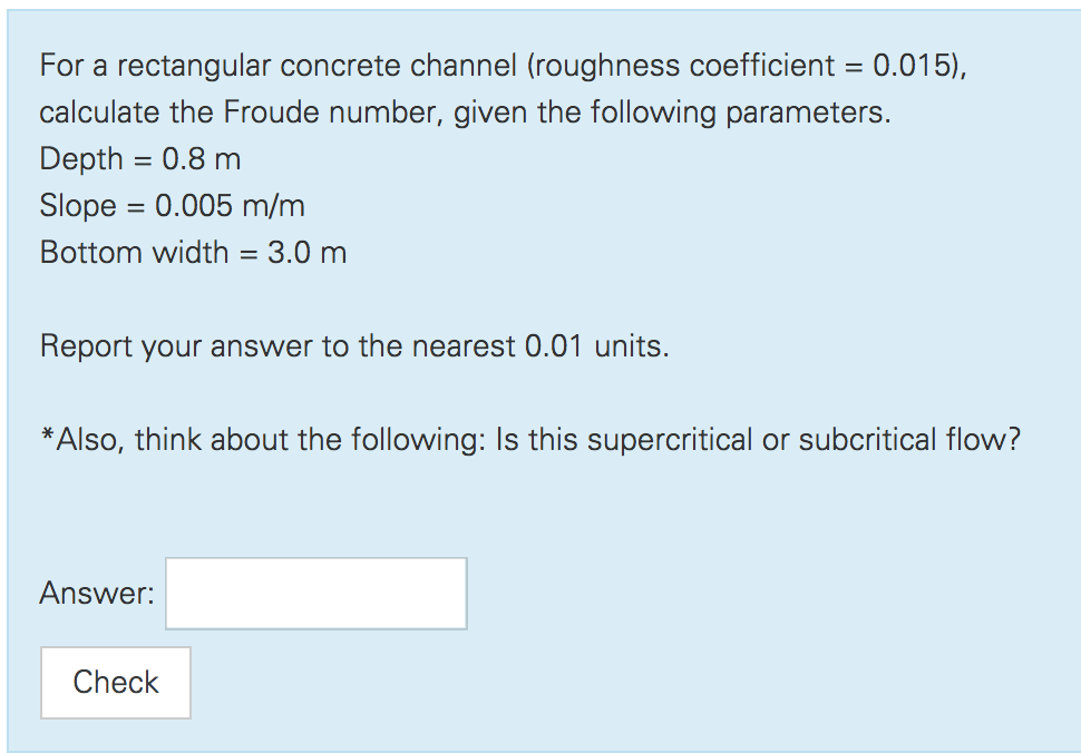 Solved For a rectangular concrete channel (roughness | Chegg.com