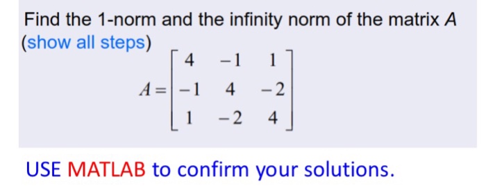 Solved Find the 1-norm and the infinity norm of the matrix A | Chegg.com