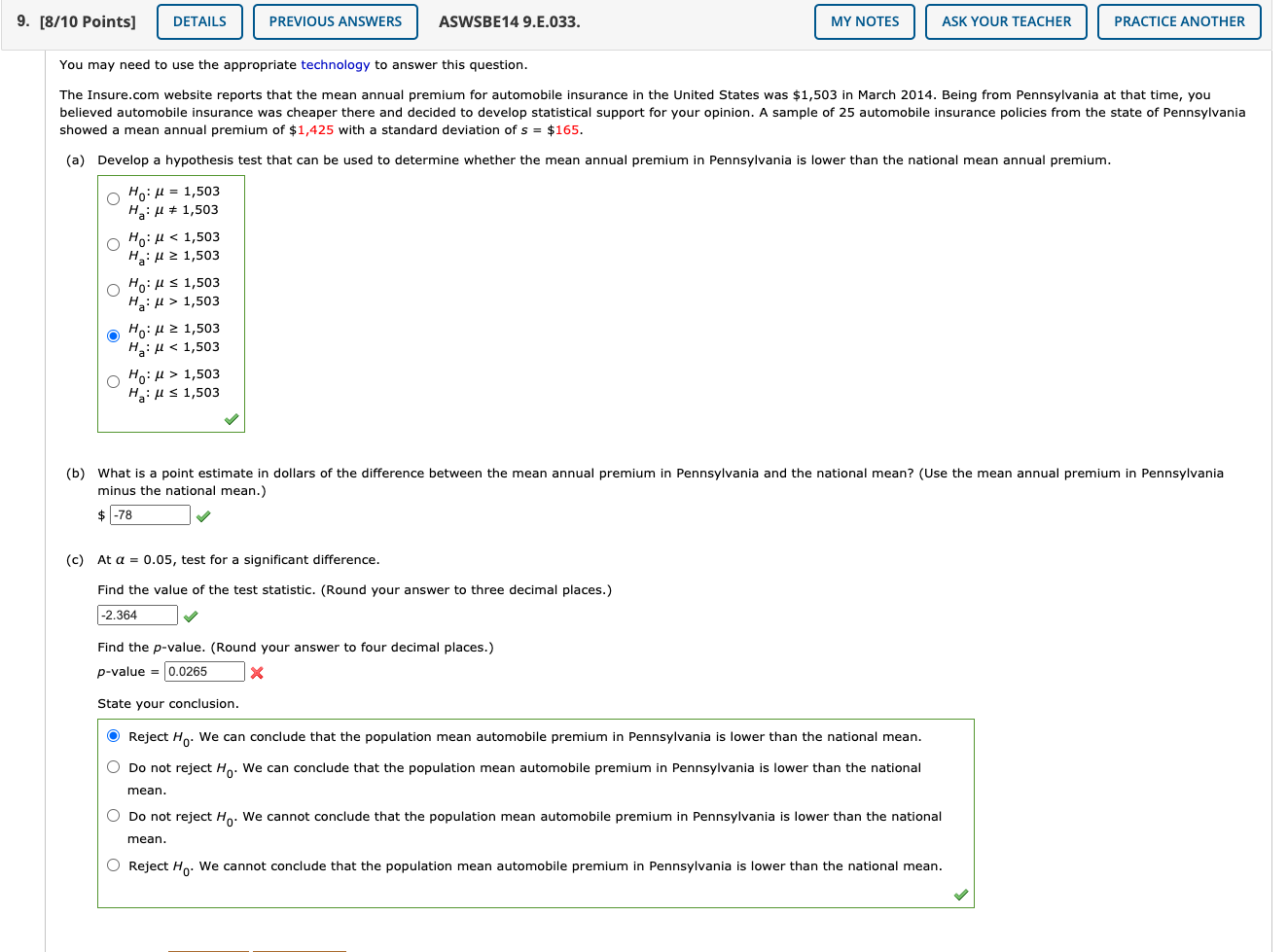 Solved 9. [8/10 Points] DETAILS PREVIOUS ANSWERS ASWSBE14 | Chegg.com