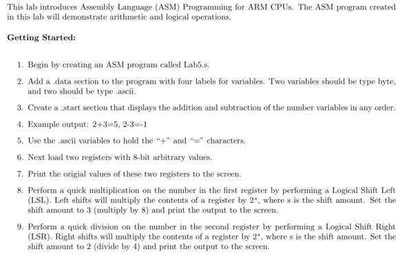 This lab introduces Assembly Language (ASM) | Chegg.com This lab introduces Assembly Language (ASM) | Chegg.com