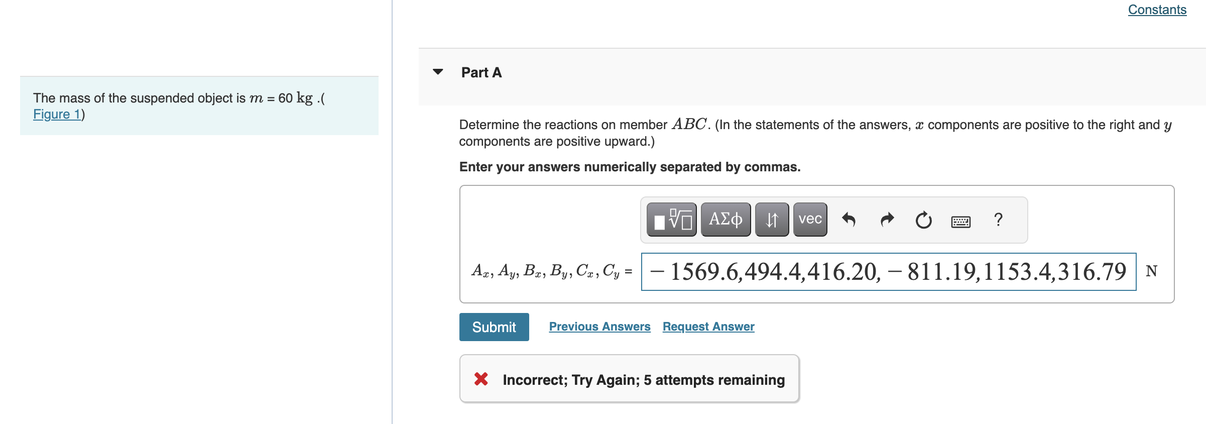 The mass of the suspended object is m=60 kg.( Figure | Chegg.com