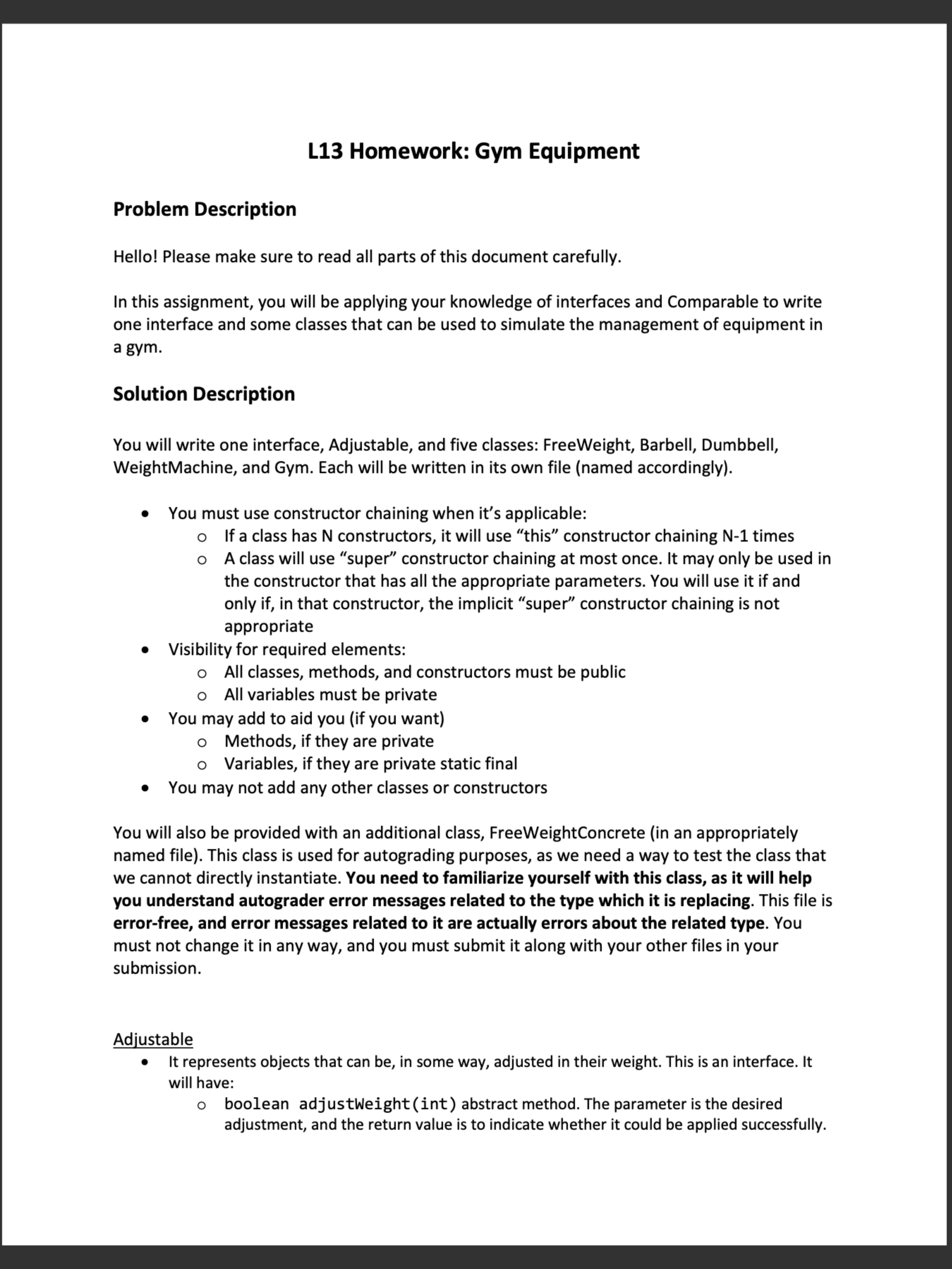 Solved L13 ﻿Homework: Gym EquipmentProblem DescriptionHello! | Chegg.com