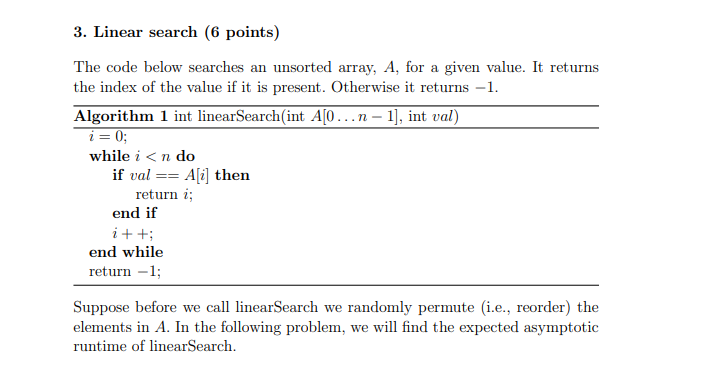 Solved 3. Linear search (6 points) The code below searches | Chegg.com