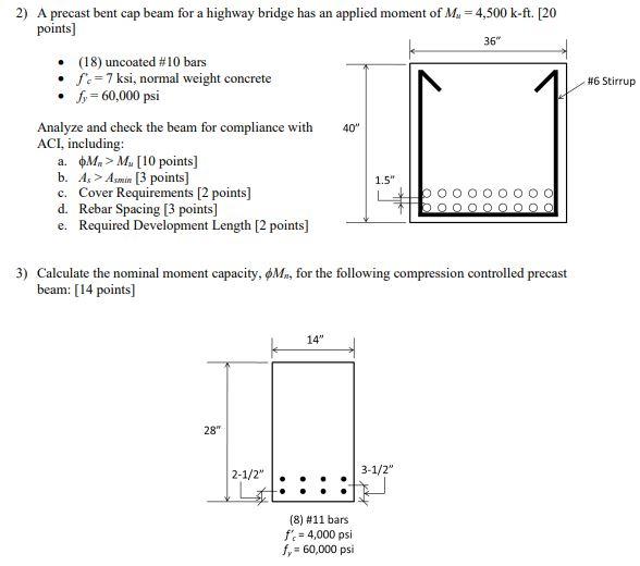 Solved 36" #6 Stirrup 2) A precast bent cap beam for a | Chegg.com