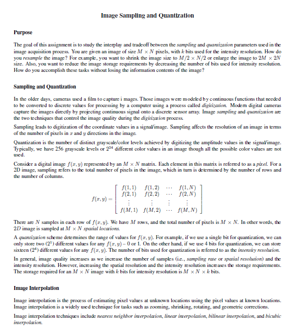 Image Sampling and Quantization Purpose The goal of | Chegg.com
