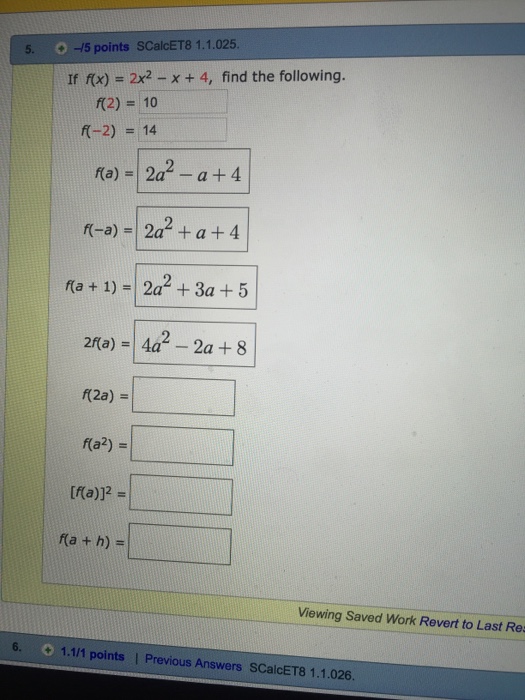 Solved 5. -5 points SCalcET8 1.1.025 If f(x) 2x2 x 4, find | Chegg.com Solved 5. -5 points SCalcET8 1.1.025 If f(x) 2x2 x 4, find | Chegg.com