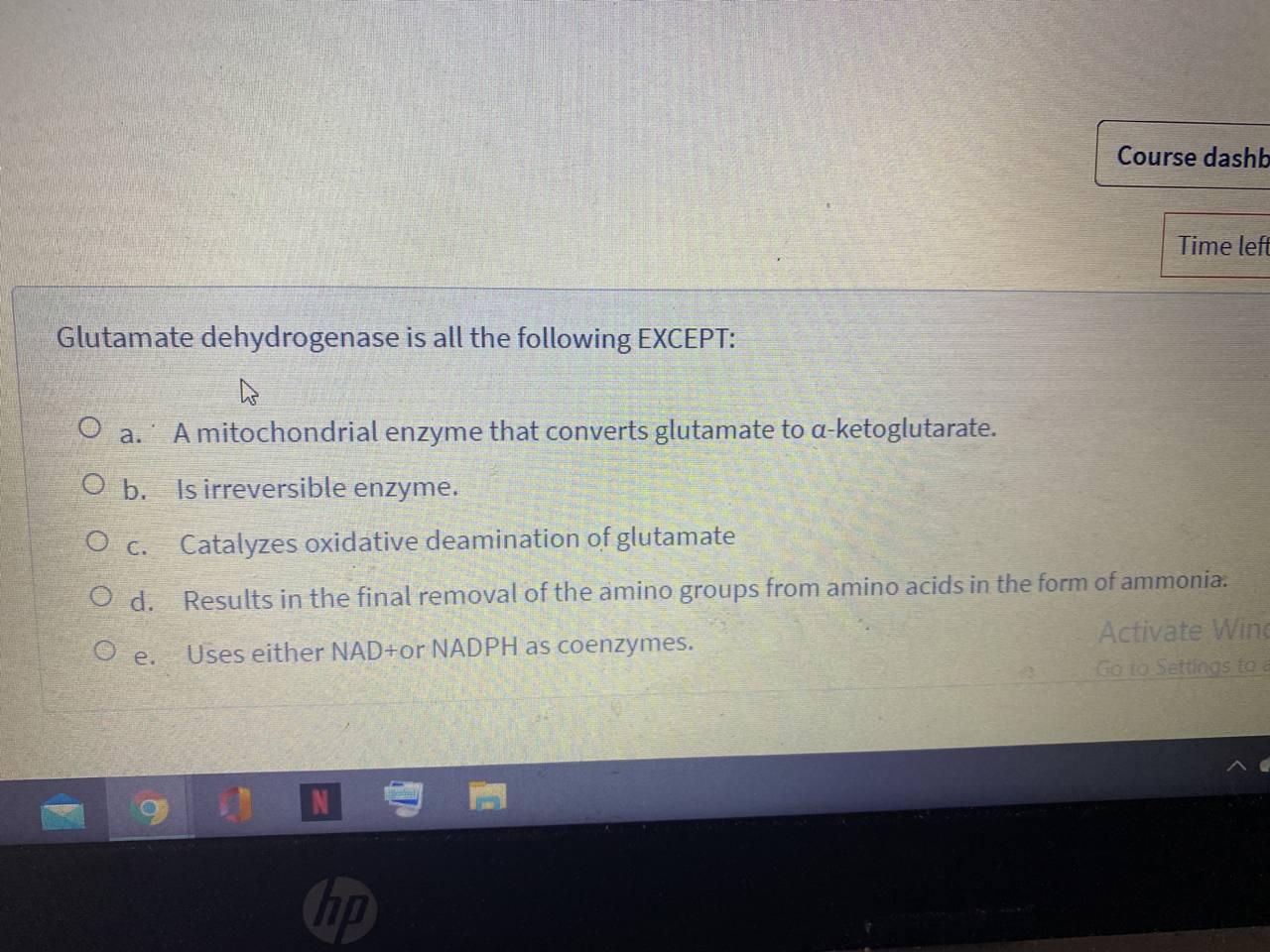 Solved Course dashb Time left Glutamate dehydrogenase is all | Chegg.com