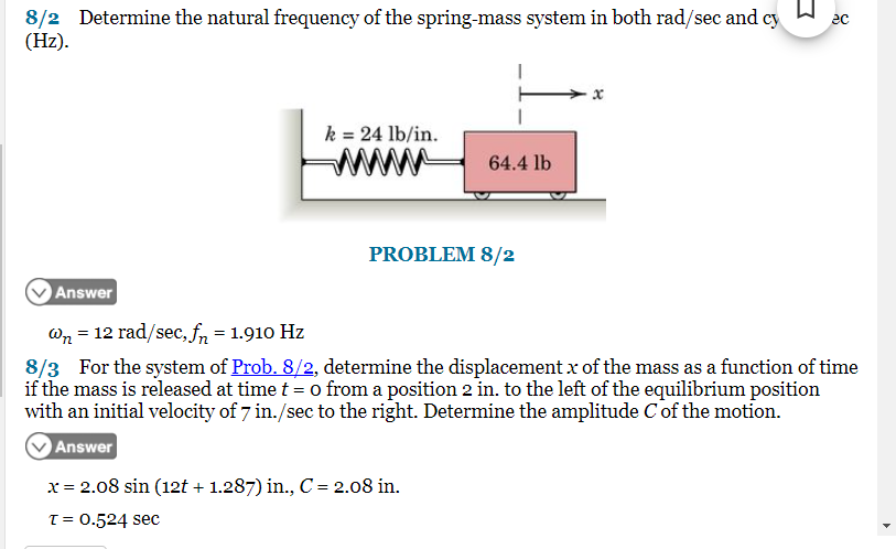 8/2 Determine the natural frequency of the | Chegg.com