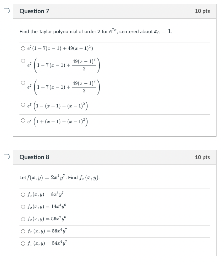 Solved Find The Taylor Polynomial Of Order 2 For E7x
