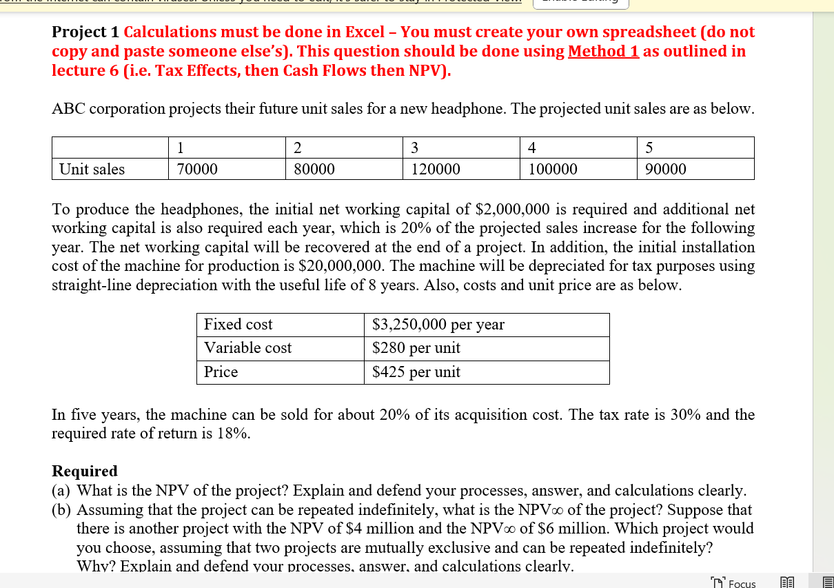 Solved Project 1 Calculations must be done in Excel - You | Chegg.com