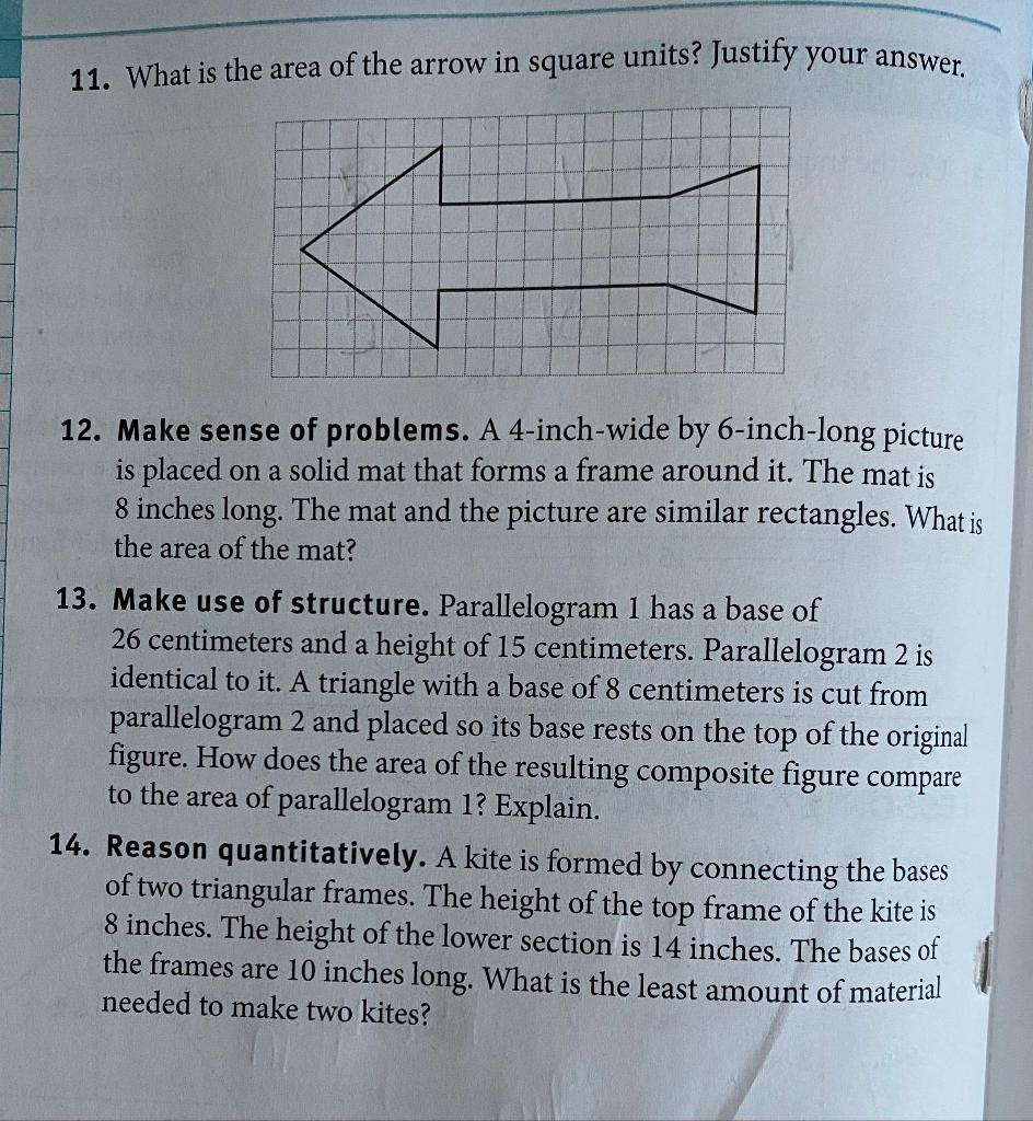Solved 11. What is the area of the arrow in square units? | Chegg.com