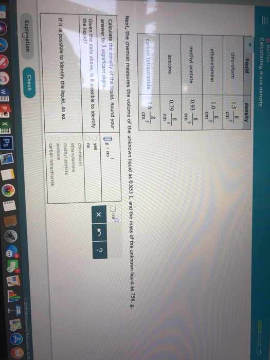 Solved Calculating mass density liquid density chloroform | Chegg.com