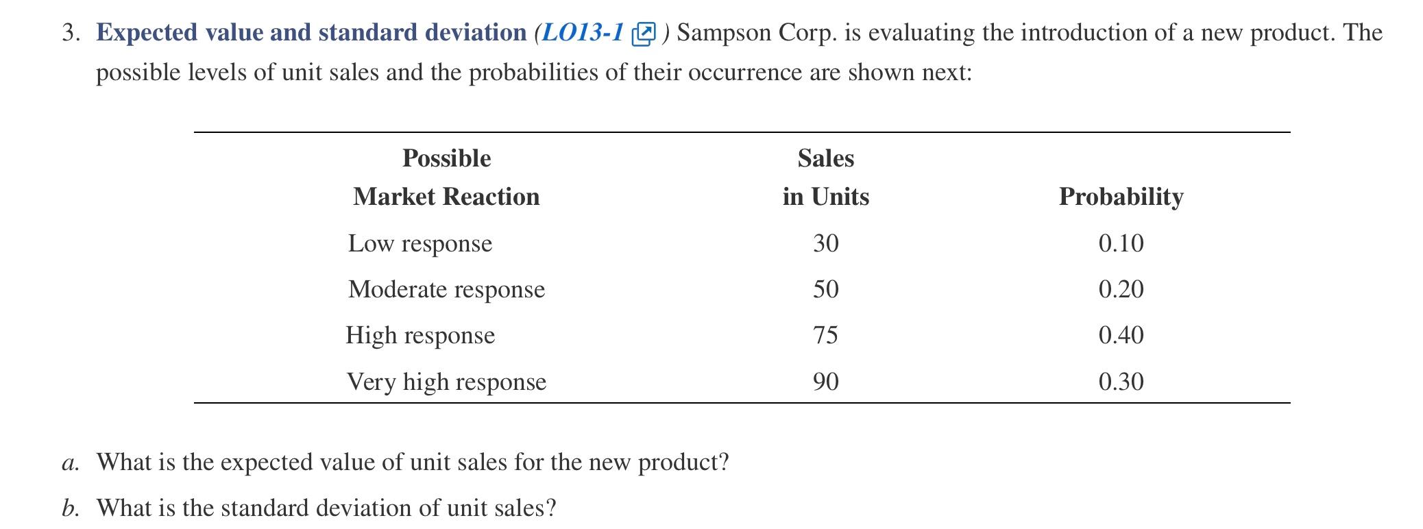 Solved 3. Expected value and standard deviation (LO13-1 | Chegg.com