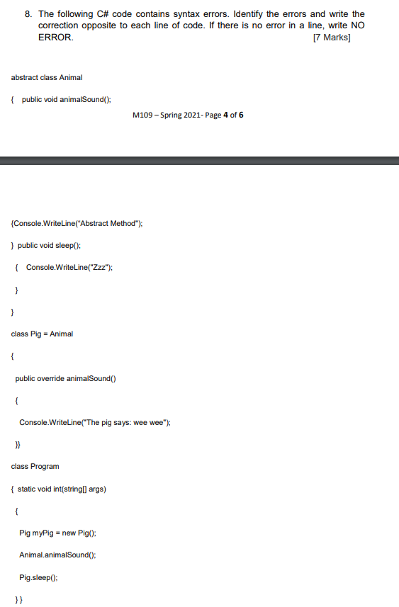 Solved 8. The following C# code contains syntax errors. | Chegg.com
