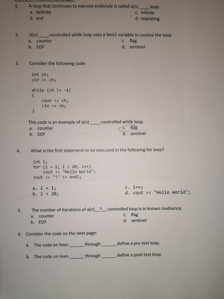 Solved 1 A Loop That Continues To Execute Endlessly Is 