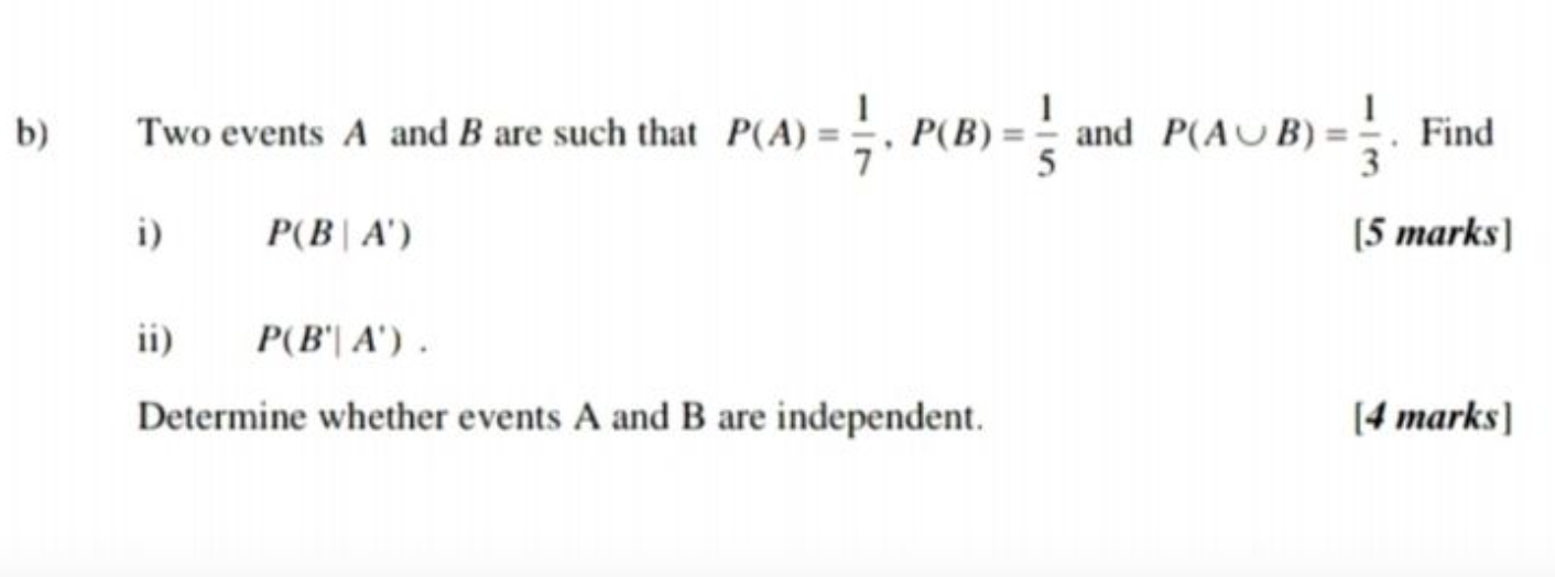 Solved Two events A and B are such that P(A)=71,P(B)=51 and | Chegg.com